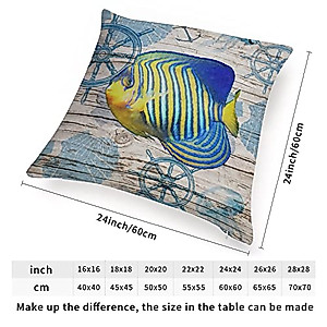 Vintage Beach Sea Life Stripes Fish Throw Pillow Cushion with Zippe Nautical Beach Throw Pillows Crab Vintage Pillowcase for Office Car Chair Sofa White Linen 24x24in Birthday Housewarming Gift
