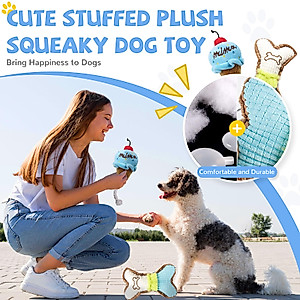 BAEJMJK 6 Pack Puppy Teething Toys Blue Small Breed Dog Chew Toys with Rope Cute Plush Squeaky Dog Toys Soft Rubber Puppy Toys Set for Cleaning Teeth Interactive Pet Doggy Bone Toys