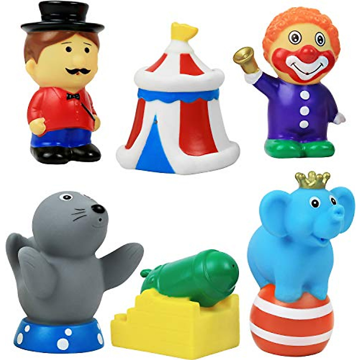 Click N' Play 6 Piece Circus Toys and Action Figure Playset for Kids, Soft Touch Vinyl Bath Tub and Pool Toy - Great for Baby, Boy, Girl, Infants, and Toddler Age 6-12 months 1-3 3-4 Years