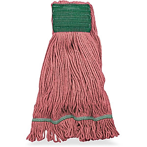 SPARTA Flo-Pac Cotton Mop Head, Loop-Ended, Wide Band with 5" Green Band for Organized Cleaning, Medium, Red