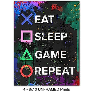 Game Room Decor - Video Arcade Remote Control Wall Decor Poster - Gift for Gamers, Men, Teens - Xbox, PS4, PlayStation, Video Game, Arcade - Gaming Controller Art - Dorm, Bar, Boys Room, Kids Bedroom