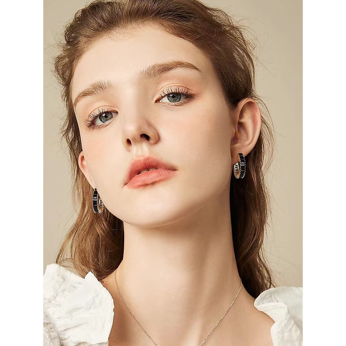 GLOQUAT CZ Gold Black Hoop Earrings 14K Gold Plated Hoop Earrings for Women Vintage Black Cubic Zirconia Hoop Earrings Fashion Round Circle Hoops Earrings for Women 25mm