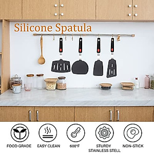 Silicone Spatula Turner, 4-Pack Spatulas 600°F Heat Resistant Set for Nonstick Cookware, Kitchen Cooking Utensils BPA Free Rubber Egg, Crepe, Pancake,Burger,Fish