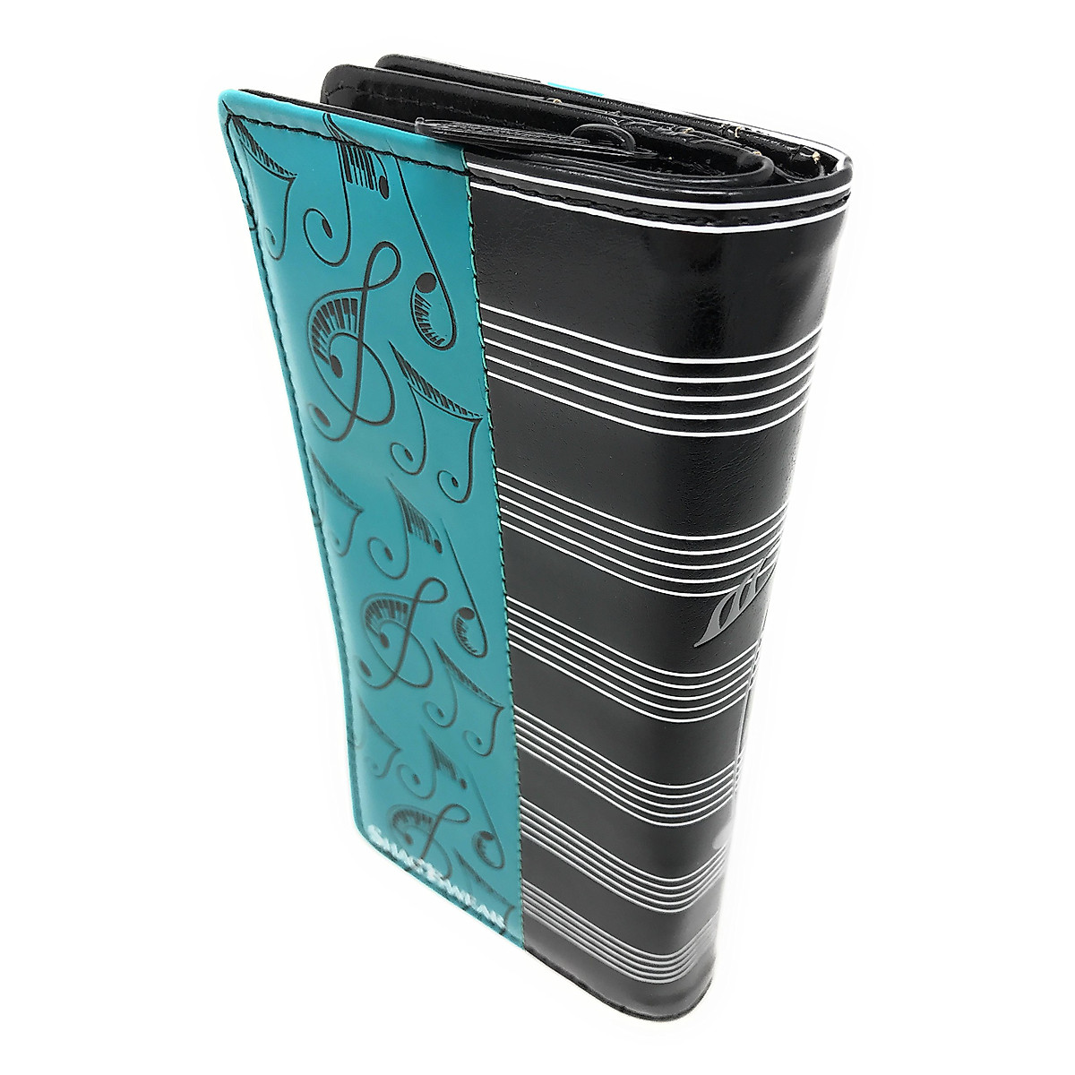 Shag Wear Music Note Large Wallet for Women and Teen Girls Vegan Faux Leather 7" Teal