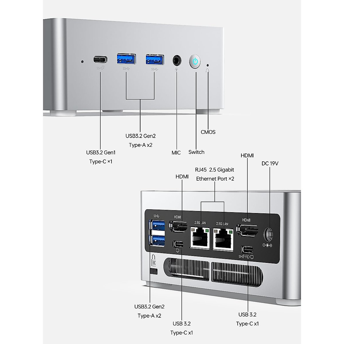 MINISFORUM UN1245 Mini PC Barebone with Intel Core i5-12450H,8 cores/12 Threads, Mini Desktop Computer, HDMI 2.0/USB-C/DP 1.4, 2.5 G RJ45 LAN, 5 USB Ports, Wi-Fi 6E & BT 5.2
