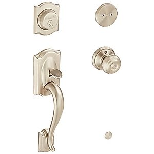 Schlage F93CAM619GEO Camelot Inactive Handleset with Georgian Knob, Satin Nickel