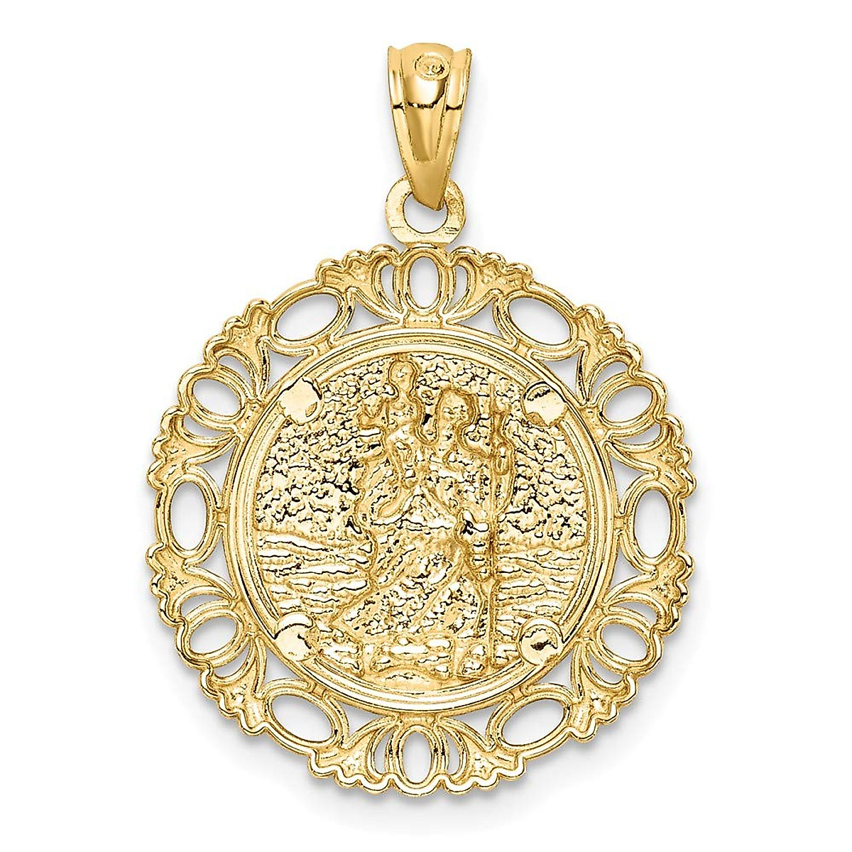 Solid 14k Yellow Gold Two Toned Catholic Patron Saint Christopher Pendant Charm Medal