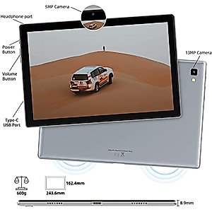 Blackview Tablet Tab8, 10.1 inch Android Tablets with 4GB+64GB Octa Core Processor,1920x1200 IPS FHD Display, 13MP+5MP Dual Camera, GPS, FM, 5G WiFi Teblet Grey
