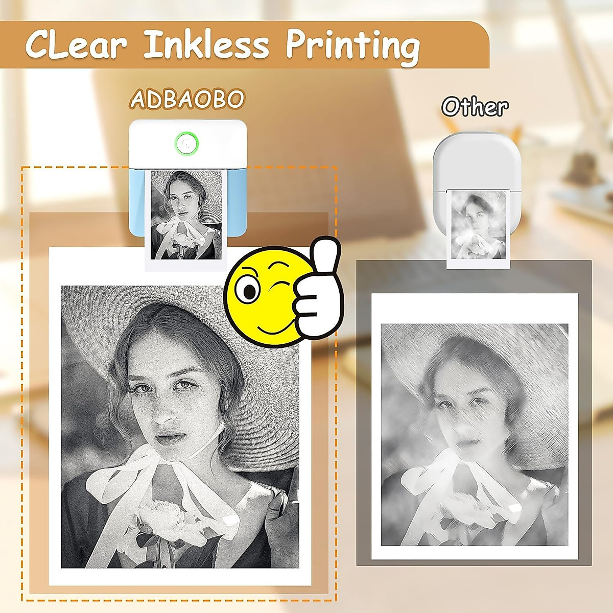 ADBAOBO Sticker Printer, Portable Bluetooth Photo Printer, Pocket Thermal Printer for Study Notes, Scrapbook Supplies, Journals, Receipts, Compatible with Phone & Tablet, 1 Roll Paper, Blue