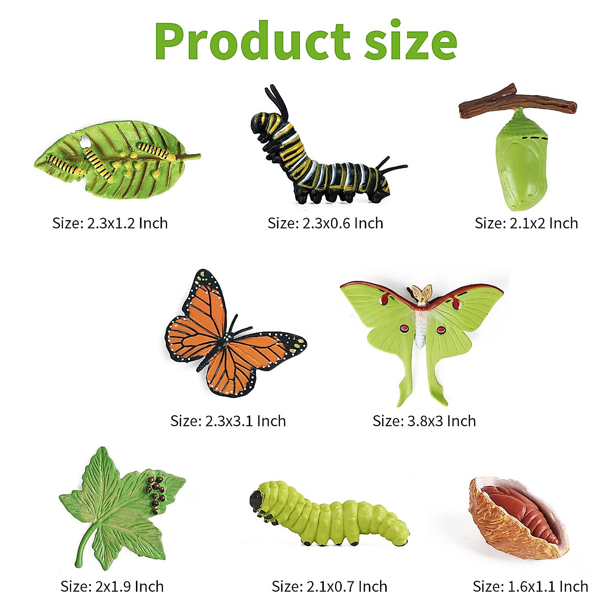 iftnotea 8PCS Monarch Butterflies Life Cycle Toy Figurines for Kids with Actias Ningpoana Figure - Caterpillar to Butterfly Kit Growth Montessori Toy for 3 4 5 6 Years Old
