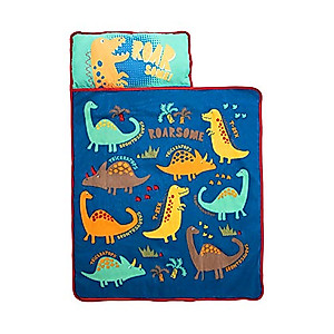 Baby Boom Funhouse Dinosaurs Kids Nap Mat Set – Includes Pillow and Fleece Blanket – Great for Boys Napping during Daycare or Preschool - Fits Toddlers, Blue