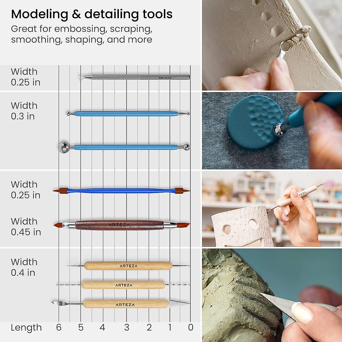 ARTEZA Pottery Tools & Clay Sculpting Tools, Set of 22 Pieces in PET Storage Tube, for Clay, Pottery, Ceramics Artwork & Holiday Crafts