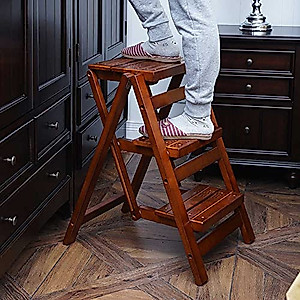 Bidesen 3 Step Stool Wooden Folding Ladder Chair Thickened Library Stair Chair Portable Light Garden Tool Ladder Maximum Load 337bl