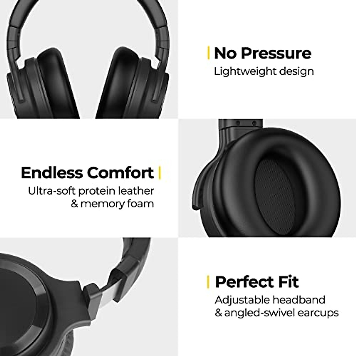 commalta E7 Active Noise Cancelling Headphones, Wireless Bluetooth Headphones with Rich Bass, Wireless Headphones with Built-in Mic, Clear Calls, Bluetooth 5.0, 30 Hours Playtime, Comfort Fit, Black