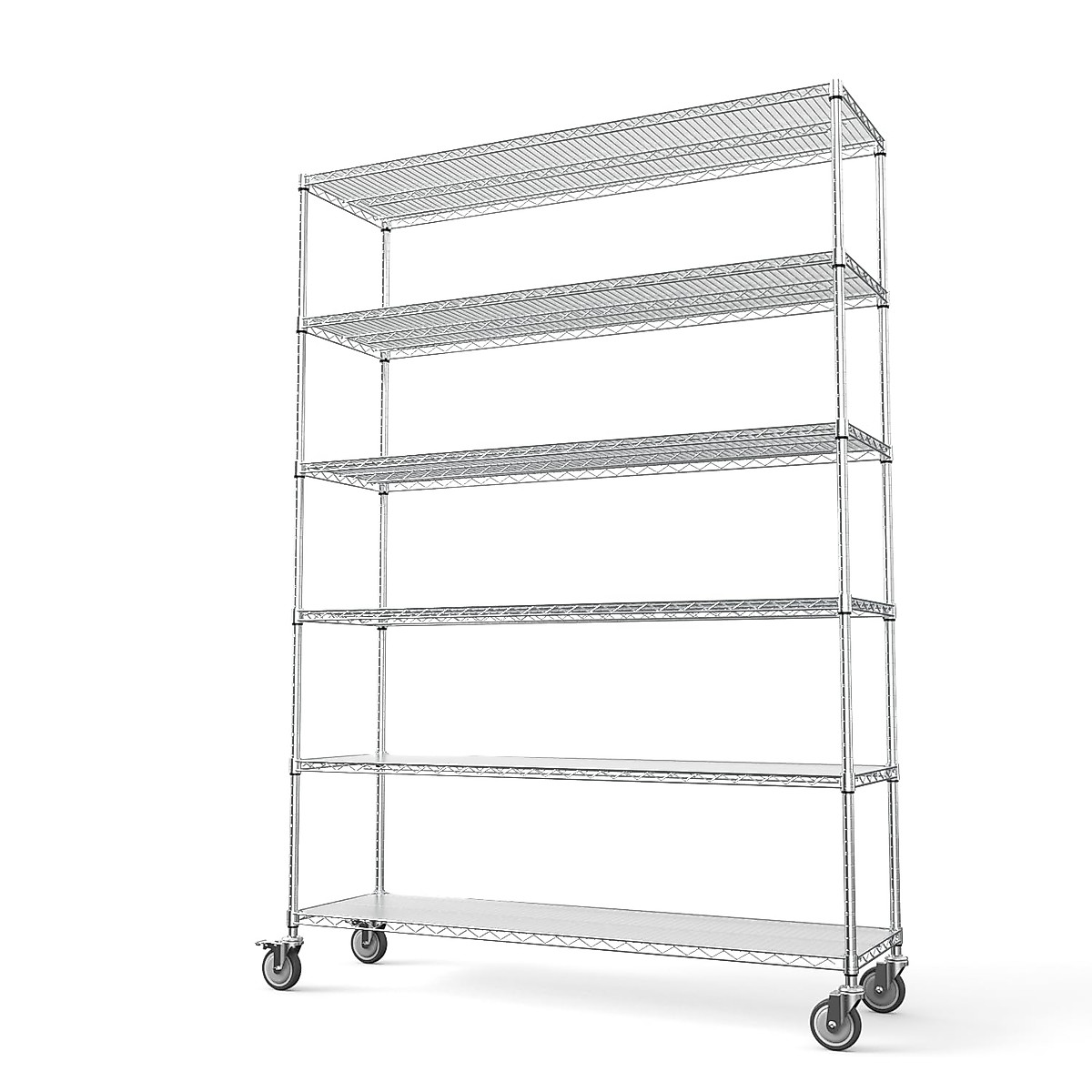 6 Tier 6000lbs Capacity NSF Metal Shelf Wire Shelving Unit, Heavy Duty Adjustable Storage Rack with Wheels & Shelf Liners for Commercial Grade Utility Steel Storage Rack, Chrome - 87.5"H x 60"L x 18"D