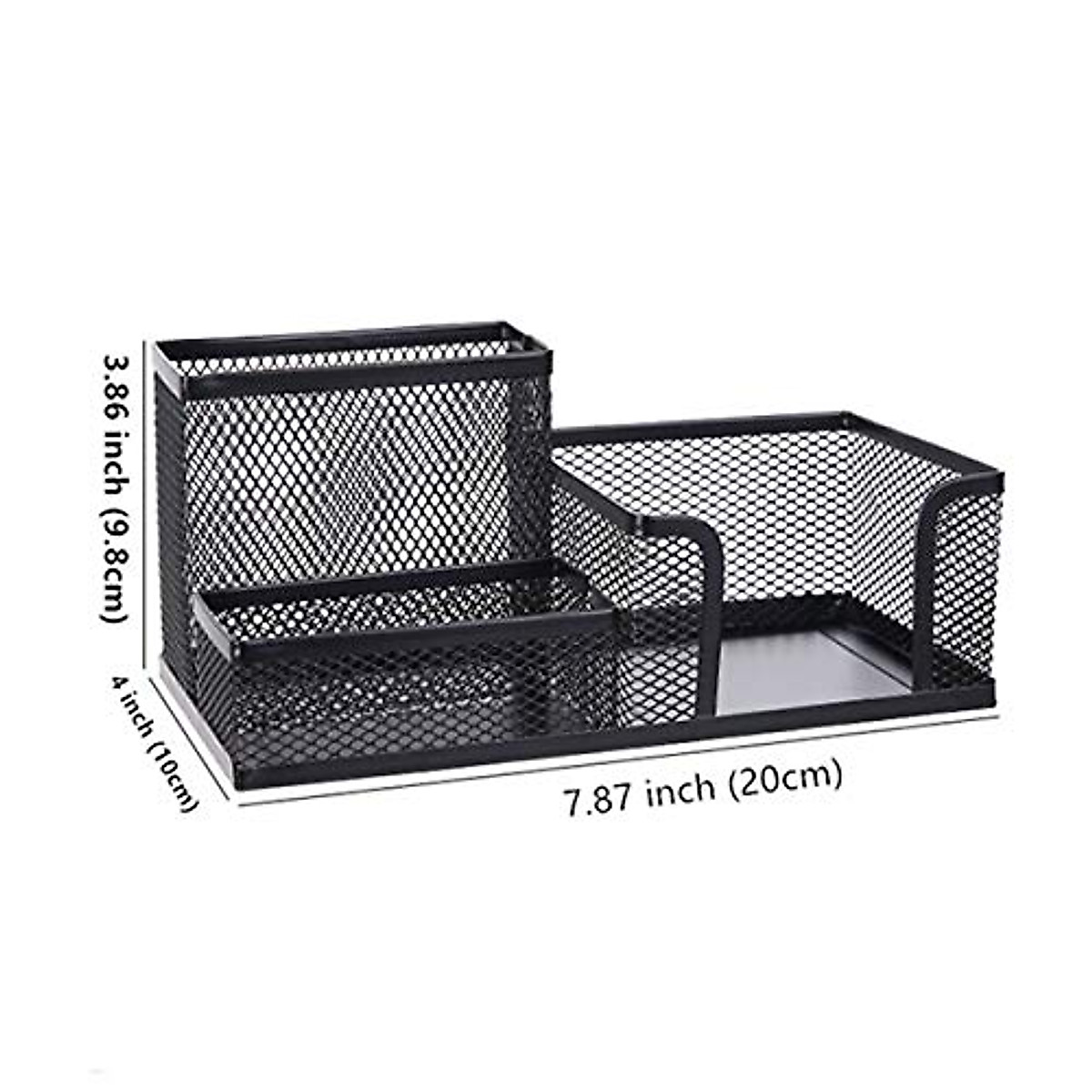 2 Pack Black Pen Holder Mesh Desk Organizer Office Supplies Caddy with Pencil Holder and Storage Baskets for Desk Accessories, 3 Compartments