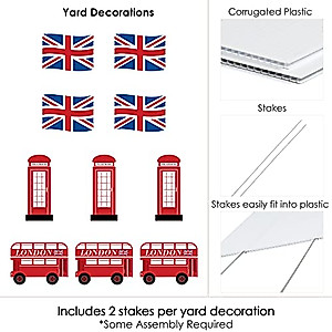 Big Dot of Happiness Cheerio, London - Union Jack Flag, Double-Decker Bus and Red Telephone Booth Lawn Decorations - Outdoor British UK Party Yard Decorations - 10 Piece