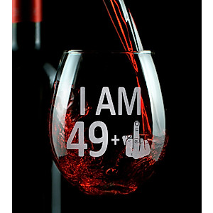 Promotion & Beyond 49 + 1 50th Birthday Finger Graphic Stemless Wine Glass - Funny Birthday Gift For Friends