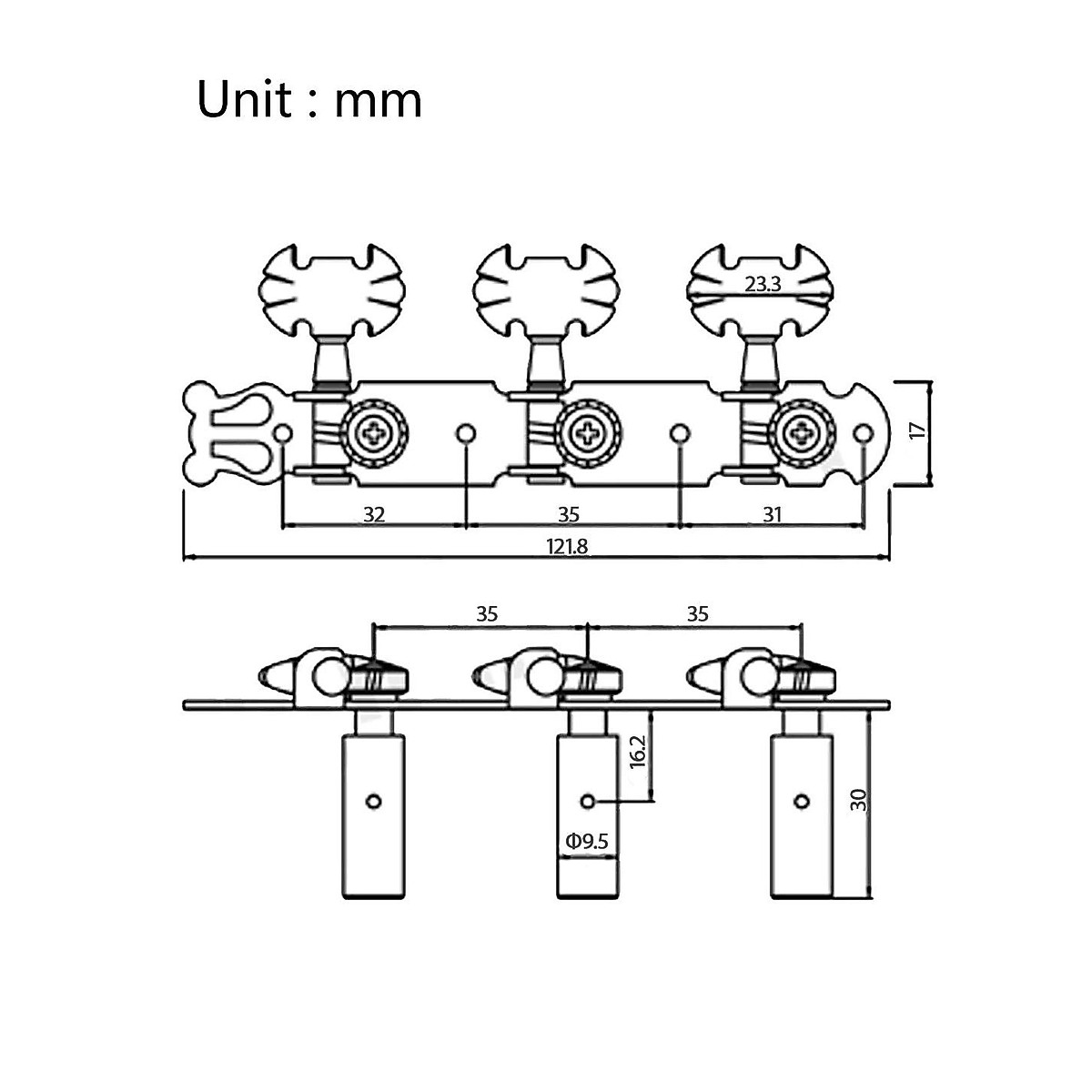 Ubrand A Plate Classical Guitar String Machine Heads Tuning Pegs Keys Tuners Set (2101-GDN02)