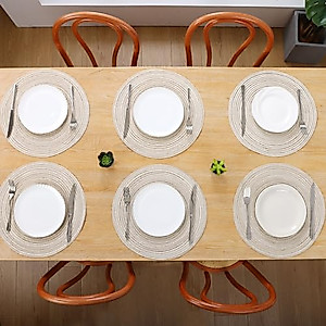 SHACOS Round Braided Placemats Set of 4 Washable Table Placemats Cotton Polyester Place Mats 15 inch Circle Table Mats for Holiday Party (Ivory, 4)