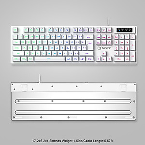 NPET K10 Wired Gaming Keyboard, RGB Backlit, Spill-Resistant Design, Multimedia Keys, Quiet Silent USB Membrane Keyboard for Desktop, Computer, PC (White)