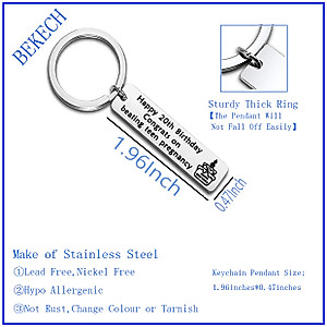 BEKECH 20th Birthday Gifts Birthday Keychain Happy 20th Birthday Congrats On Beating Teen Pregnancy Keychain 20th Keychain Birthday Jewelry (Silver)