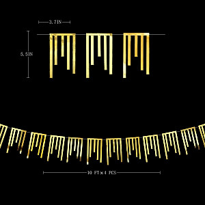 40Ft Gold Tassel Banner Pennant Bunting Double Sided Gold Metallic Paper Garland Streamer for Birthday Engagement Bachelorette Wedding Bridal Shower Anniversary Graduation Party Decorations Supplies