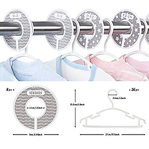Lemonfilter Toddler Hangers with Baby Closet Dividers, 36 Pack Baby Hangers for Nursery Infant Clothes, Ultra Thin Space Saving White Hangers with 8 Wardrobe Hanger Dividers from Newborn to Toddlers