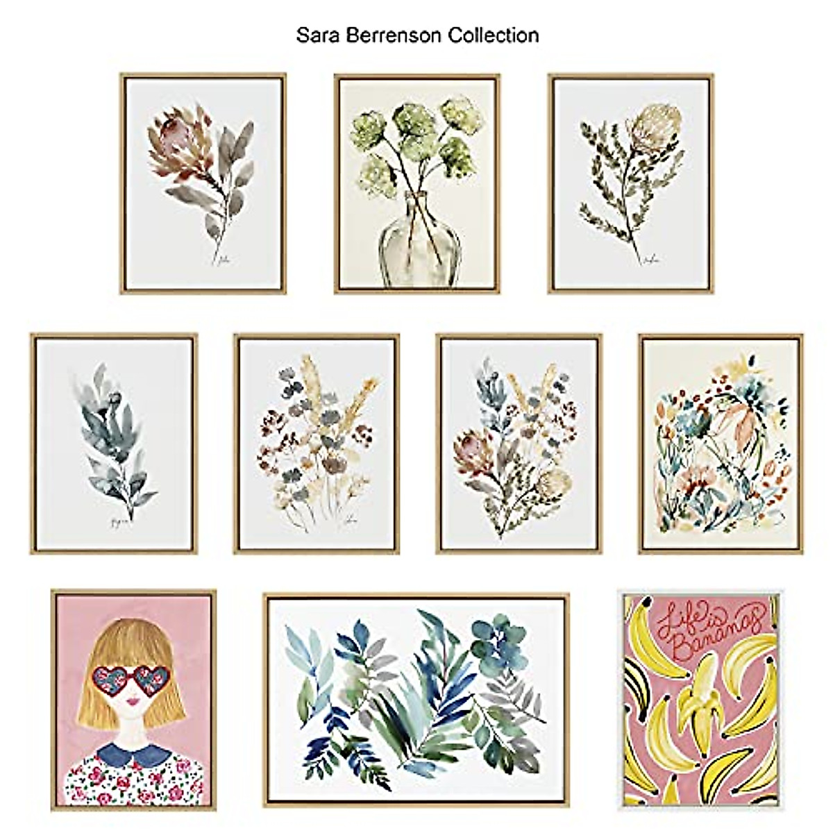 Kate and Laurel Sylvie Wildflower Bunch Framed Canvas Wall Art by Sara Berrenson, 18x24 Natural, Floral Accent for Wall