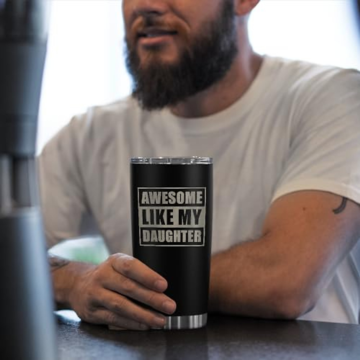 SANDJEST Gift from Daughter to Dad - 20oz Tumbler with Lid for Father - Insulated Stainless Steel Mug - Funny Coffee Mug for Outdoor Travel Sport Office, Gifts for Birthday Father’s Day