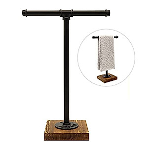 YESSAP Hand Towel Holder, T-Shape Height 17'' Black Hand Towel Holder Stand, Free Standing Hand Towel Holder for Bathroom Countertop