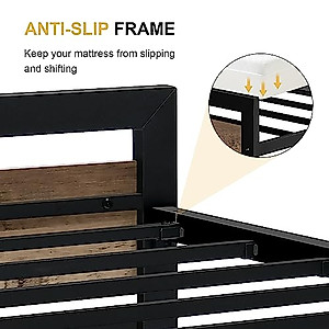 4 EVER WINNER Twin Bed Frames with Wood Headboard, Twin Platform Bed Frame with Heavy Duty Steel Slat Support, Twin Bed Frame for Kids, No Box Spring Needed, Mattress Foundation, Easy Assembly, Black