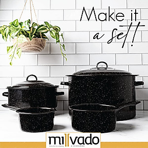 Millvado Granite 1 Quart Saucepan, Naturally Nonstick Sauce Pots, Speckled Enamel Cookware, Small Sauce Pan for Cooking and Boiling, Granite Cooking Pot for Stovetop, Campfire, Outdoor Stove