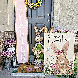 CROWNED BEAUTY Happy Easter Bunny Garden Flag Floral 12X18 Inch Small Double Sided for Outside Burlap Yard Holiday Decoration CF761-12