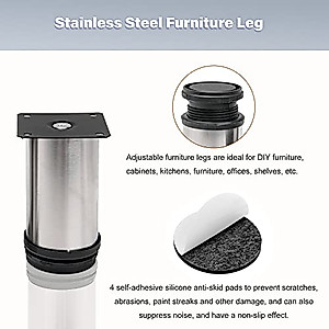 BQLZR Stainless Steel Kitchen Adjustable Feet Round 2" Dia Furniture Leg with 16 Screws and a Screwdriver Pack of 4