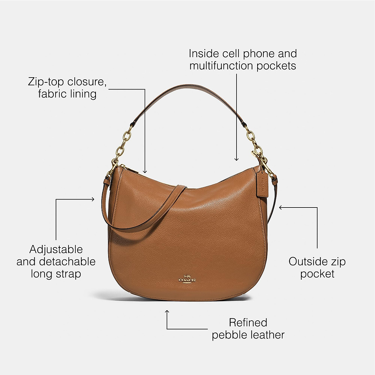 COACH Elle Hobo Shoulder Bag, Light Saddle