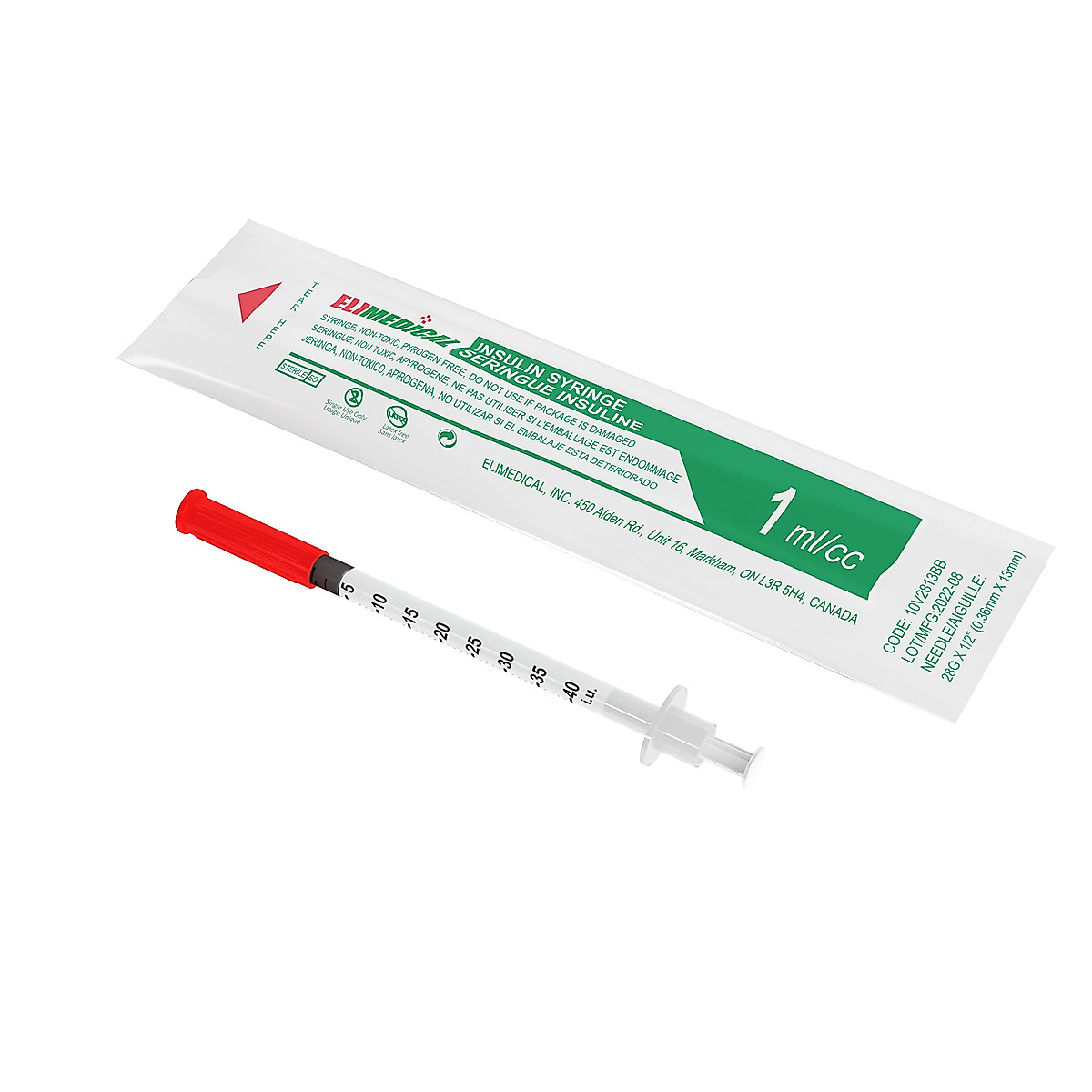 Elimedical Veterinary Syringe U-40 1ml 28G x 1/2" 30pcs/box 10V2813B