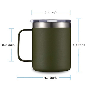 CIVAGO Stainless Steel Coffee Mug Cup with Handle, 12 oz Double Wall Vacuum Insulated Tumbler with Lid, Reusable and Durable Travel Coffee Cup Thermal Cup, Olive
