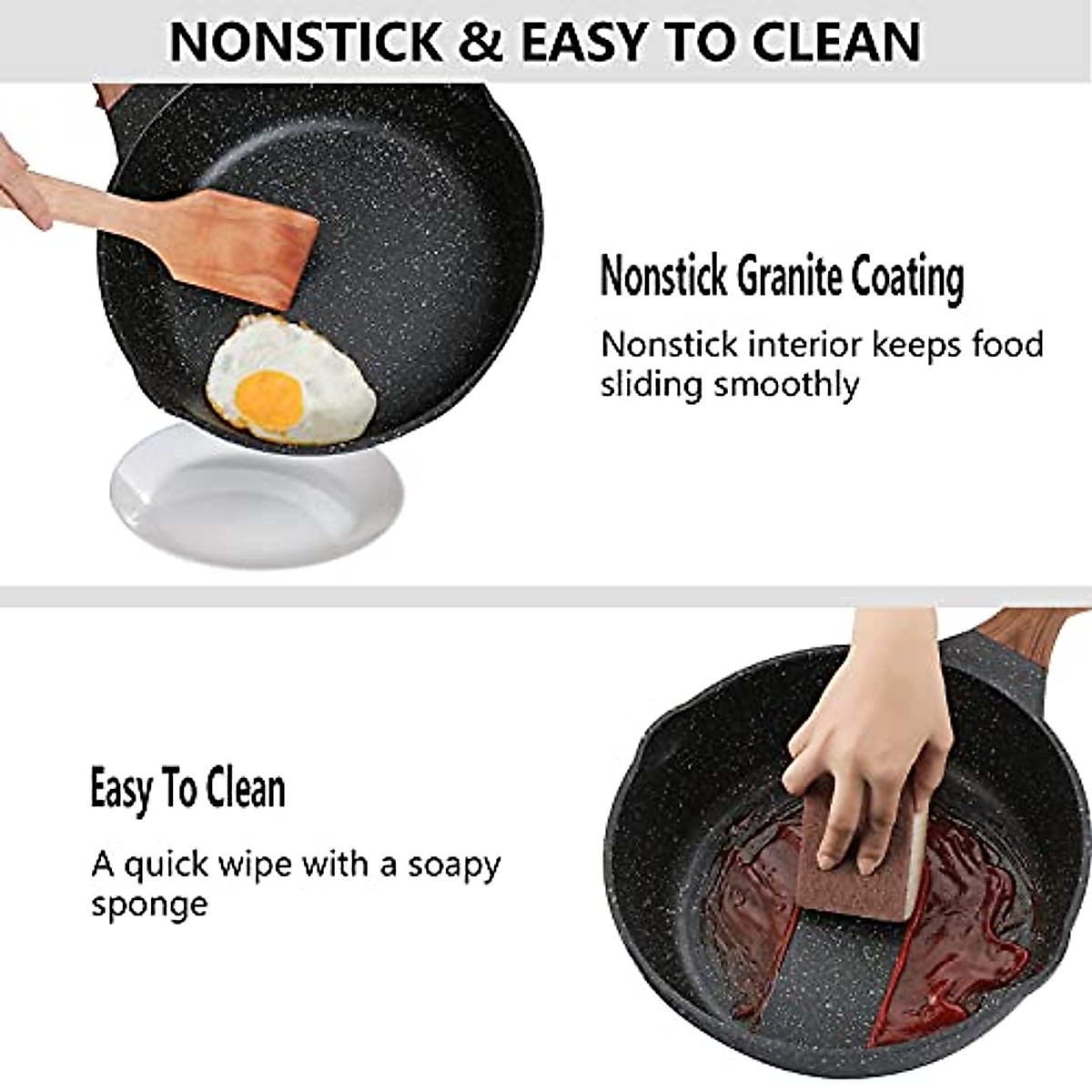 ESLITE LIFE Nonstick Deep Frying Pan with Lid, 3 Quart/9.5 Inch Granite Coating Sauté Pan Compatible with All Stovetops (Gas, Electric & Induction), PFOA Free