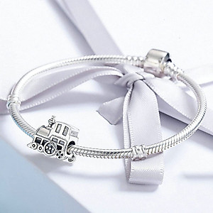 Train Charm 925 Sterling Silver Airplane Charm Travel Charm Bike Charm for Pandora Charm Bracelet (Train)