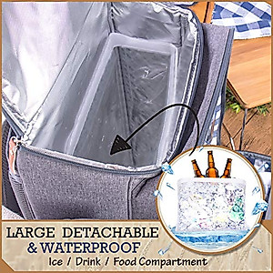 Family Picnic Backpack for 4 - Picnic Backpack for 4 with Folding Table, Insulated Cooler Compartment, Wine Holder, Waterproof Picnic Bag with Blanket and Complete Cutlery Picnic Set - Gray