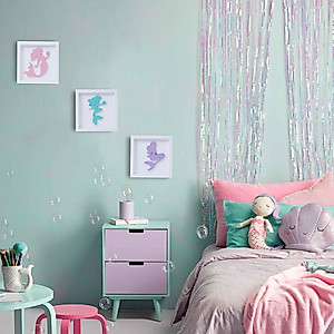 JunyRuny 3D Mermaid Wood Framed Wall Decor, Mermaid Bathroom Decor for Girl, Baby Girl Bedroom Decor, Mermaid Room Decor for Teens Girls, Little Mermaid Nursery Accessories, Hanging Wall Art