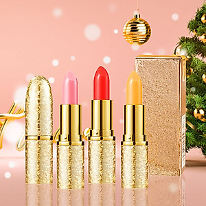 HAOYA 3 Pcs Waterproof Color Changing Lipstick - Glossy Finish, Moisturizing, Long Lasting, Adjustable Color Depth