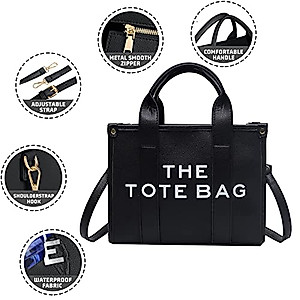 Tote Bag for Women, Trendy Leather Tote Bag Small Personalized Top Handle Crossbody Handbags for Work Travel Black