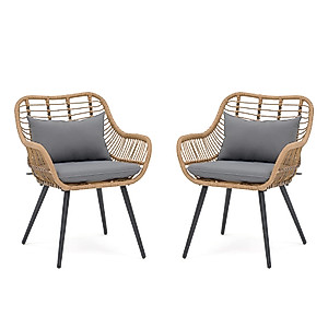 Verano Garden Set of 2 Patio Dining Chairs, Outdoor Wicker Seating Set with Soft Cushion for Indoor & Outdoor Use, Modern Wicker Dining Chairs for Backyard