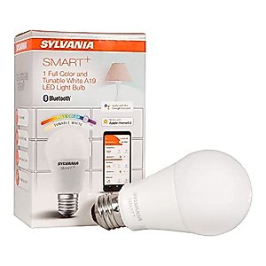 Sylvania Smart Bluetooth A19 Full Color and Tunable White Light Bulb, 60W, Dimmable, for Alexa / Apple HomeKit / Google Assistant - 1 Pack (75627)
