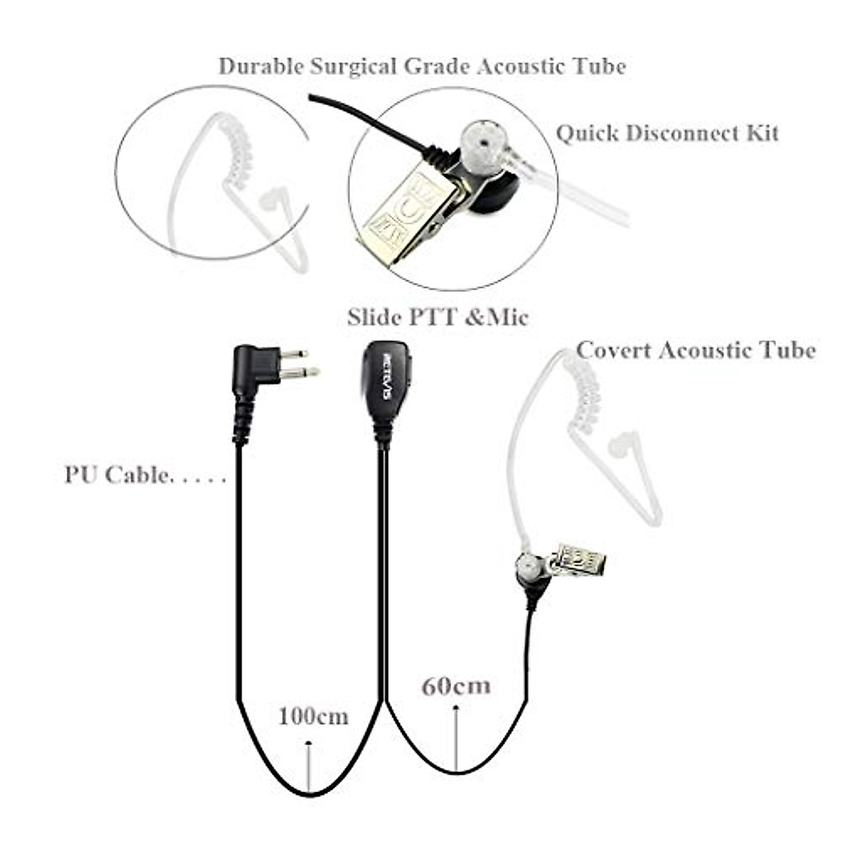Retevis Two Way Radio Earpiece with Mic 2 Pin, Compatible with Motorola CP100D CP185 CP200 CP200D GP300 GP2000 Mag ONE BRP40 A8 HYT TC610 Two Way Radio, Acoustic Tube Walkie Talkie Earpiece(1 Pack)
