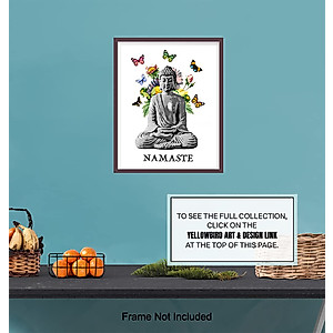 Namaste Buddhism Buddha Statue Wall Art Print - 8x10 Photo, Home Decor, Meditation Room, Spa or Yoga Studio Decoration - Boho Zen New Age Gift - Unframed Butterfly Poster Picture