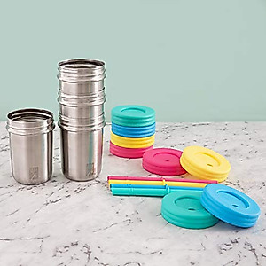 Elk and Friends Stainless Steel Cups | Mason Jar 10oz | Kids & Toddler Cups with Silicone Sleeves & Silicone Straws with Stopper | Sippy Cups, Spill Proof Cups for Kids, Smoothie Cups