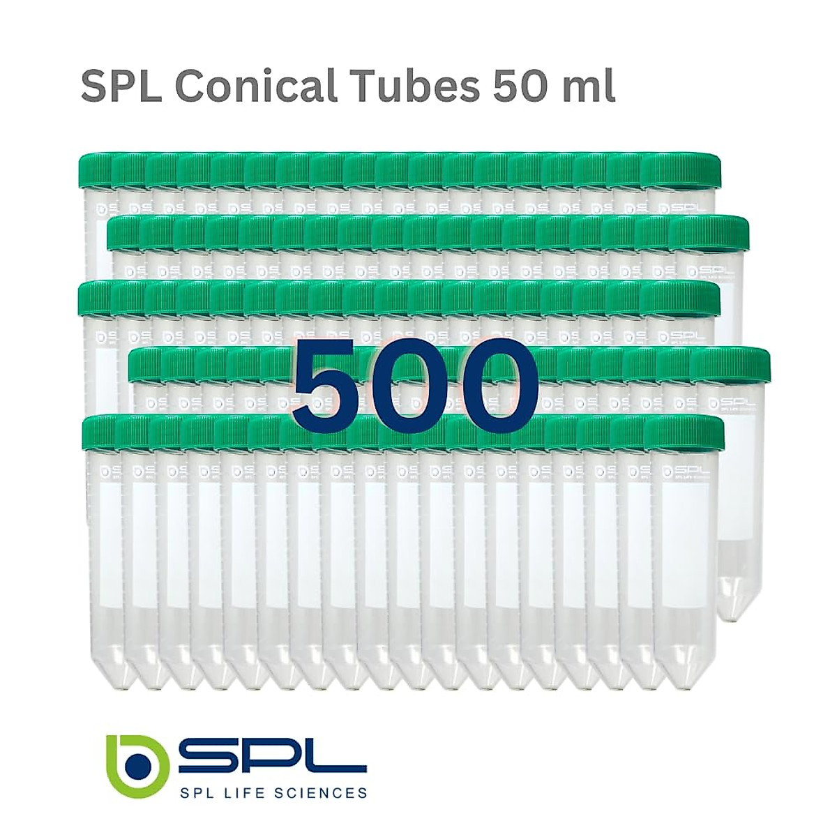 SPL 50ml Conical Centrifuge Tube Polypropylene Screw Cap, Sterile Non - pyrogenic, Non - cytotoxic, DNase/RNase - Free, Resealable Bags (500 Tubes)